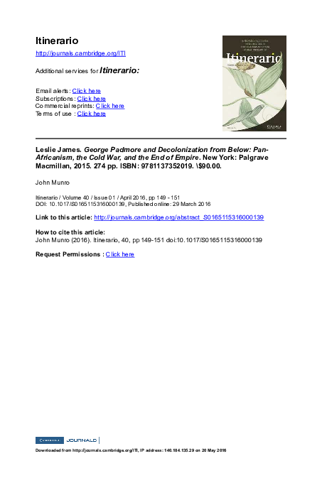 (PDF) Review of Leslie James, George Padmore and Decolonization from ...