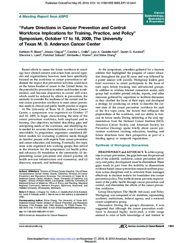 (PDF) Future Directions in Cancer Prevention and Control: Workforce ...