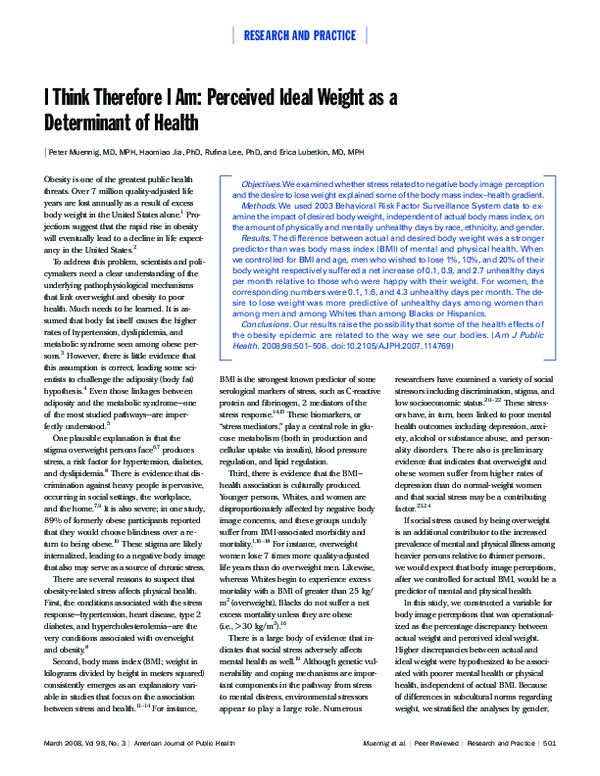 (PDF) I Think Therefore I Am: Perceived Ideal Weight as a Determinant ...