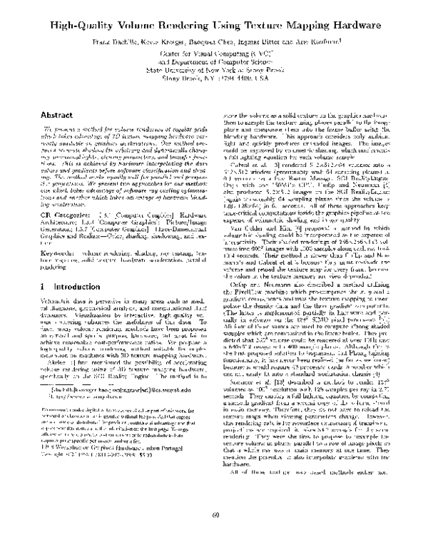 Pdf High Quality Volume Rendering Using Texture Mapping Hardware 