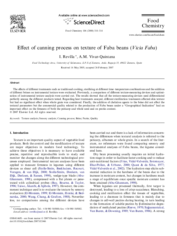 (PDF) Effect of canning process on texture of Faba beans (Vicia Faba)