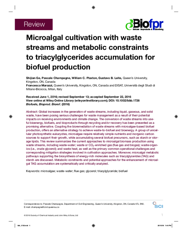 (PDF) Microalgae for urban wastewater treatment and fermentative biohydrogen production | Luisa ...