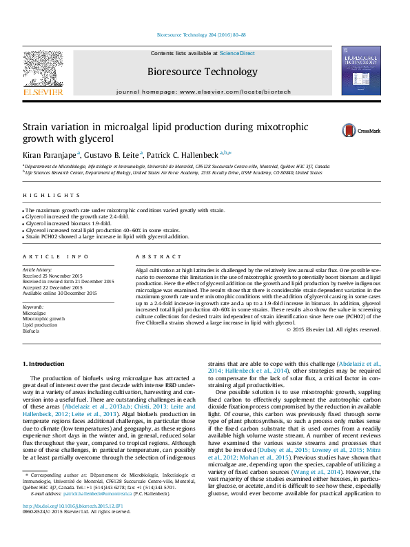 (PDF) Strain variation in microalgal lipid production during mixotrophic growth with glycerol