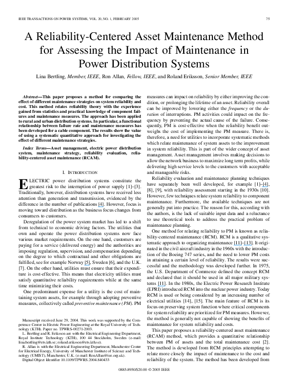 (PDF) Excercises on reliability assessment of electric power systems | Carl Wallnerström and ...