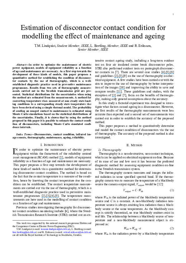(PDF) Estimation of disconnector contact condition for modelling the effect of maintenance and ...
