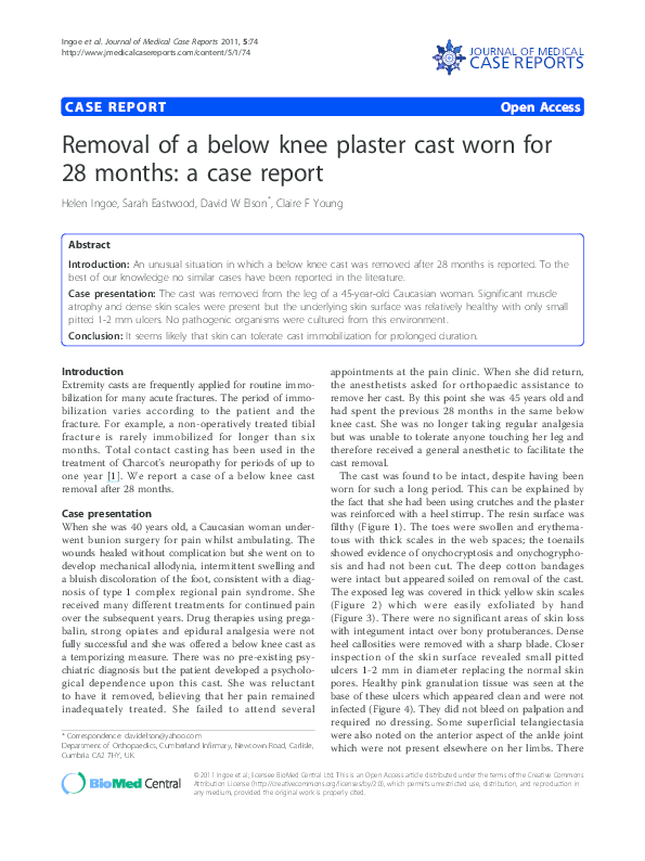 (PDF) Removal of a below knee plaster cast worn for 28 months: a case ...