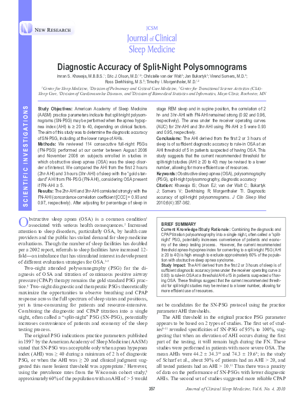 (PDF) Diagnostic accuracy of split-night polysomnograms