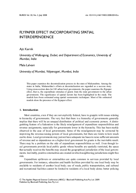 (PDF) Flypaper Effect Incorporating Spatial Interdependence
