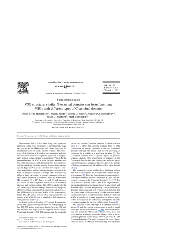 (PDF) VSG structure: similar N-terminal domains can form functional ...