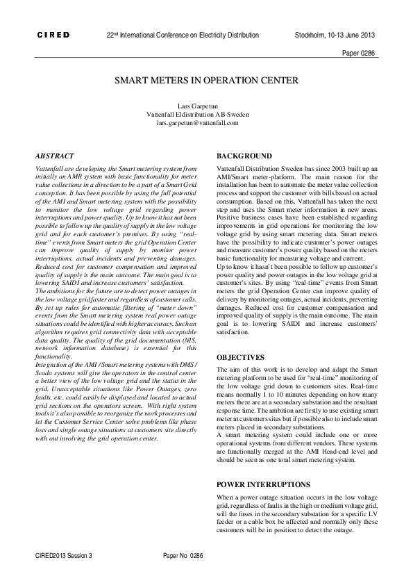 (PDF) SMART METERS IN OPERATION CENTER