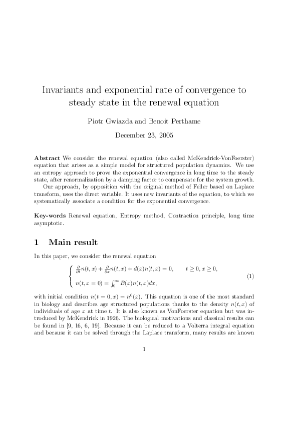 (PDF) Invariants and exponential rate of convergence to steady state in ...