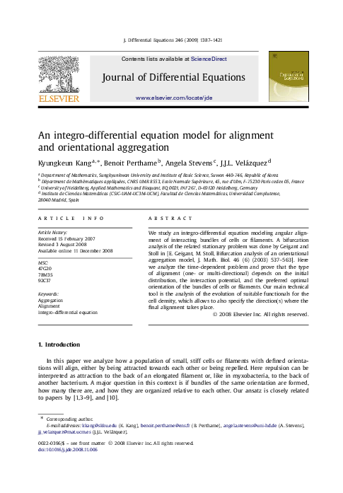 (PDF) An integro-differential equation model for alignment and orientational aggregation