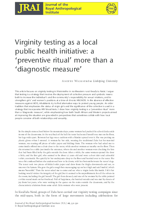 (PDF) Virginity testing as a local public health initiative: a ...