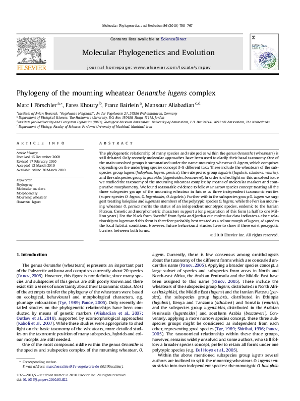 (PDF) Phylogeny of the mourning wheatear Oenanthe lugens complex