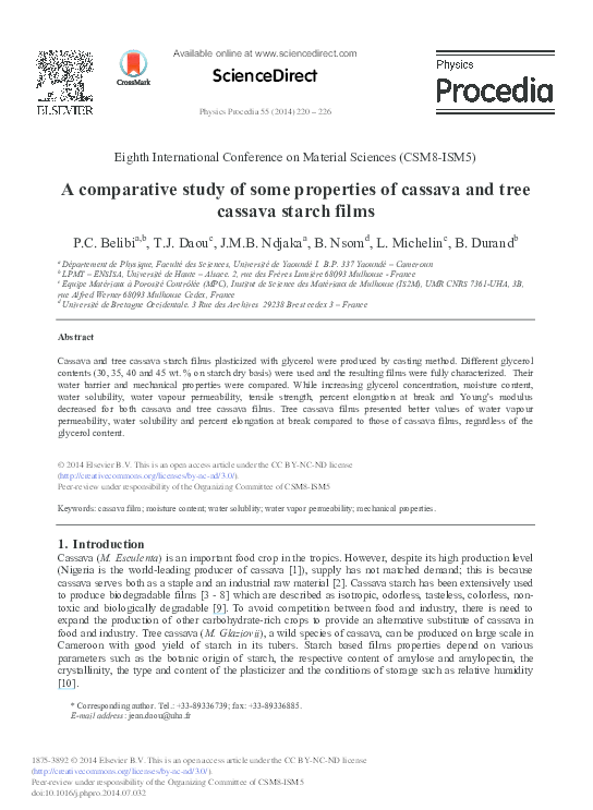 (PDF) A Comparative Study of Some Properties of Cassava and Tree ...