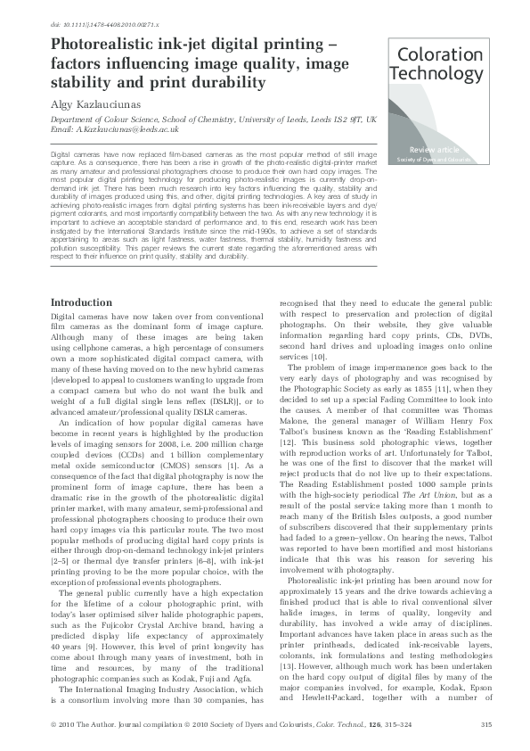 (PDF) Photorealistic ink‐jet digital printing–factors influencing image ...