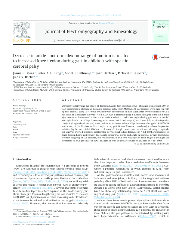 (PDF) Trunk Kinematic Analysis during Gait in Cerebral Palsy Children ...