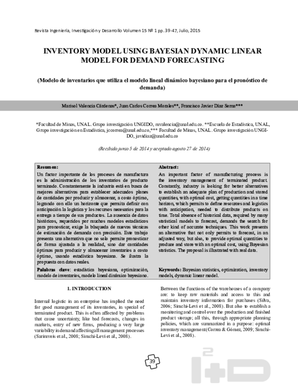 (PDF) INVENTORY MODEL USING BAYESIAN DYNAMIC LINEAR MODEL FOR DEMAND FORECASTING (Modelo de ...