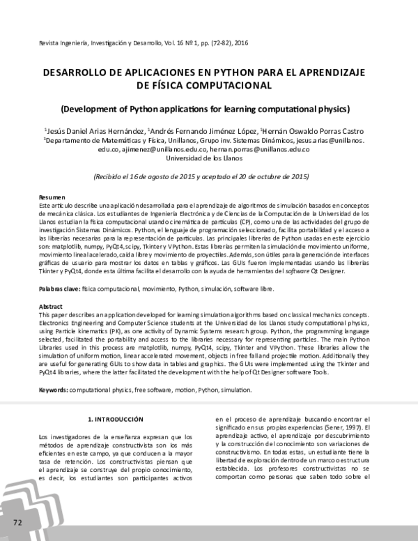 (PDF) DESARROLLO DE APLICACIONES EN PYTHON PARA EL APRENDIZAJE DE ...