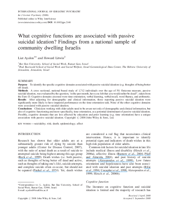 (PDF) What cognitive functions are associated with passive suicidal ...