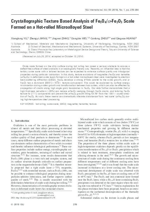 (PDF) Crystallographic Texture Based Analysis of Fe 3 O 4 / α -Fe 2 O 3 Scale Formed on a Hot ...