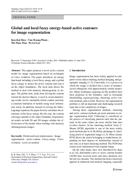 (PDF) Global and local fuzzy energy-based active contours for image segmentation