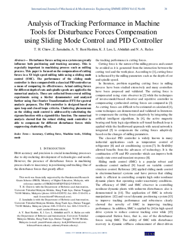 (PDF) Analysis of Tracking Performance in Machine Tools for Disturbance Forces Compensation ...