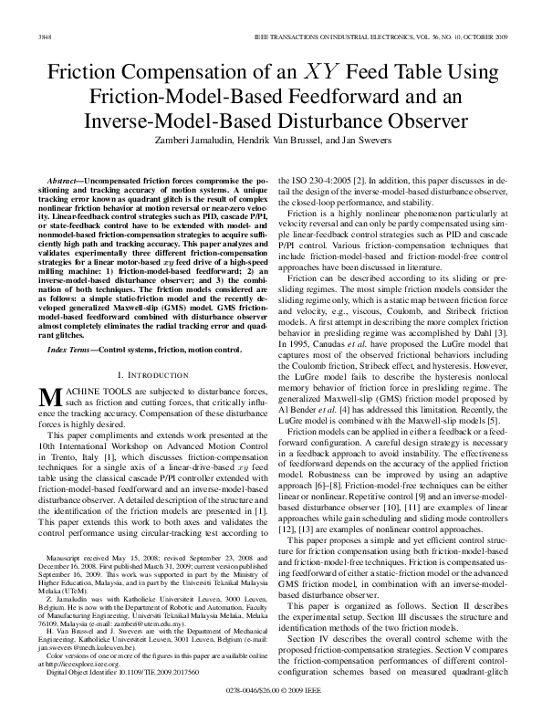(PDF) Friction Compensation of an $XY$ Feed Table Using Friction-Model-Based Feedforward and an ...