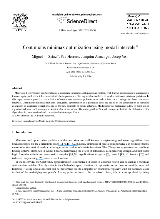 (PDF) Continuous minimax optimization using modal intervals