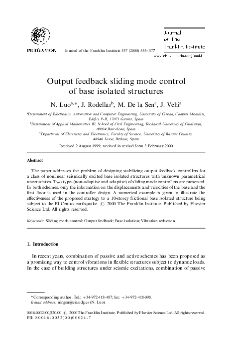 (PDF) Output feedback sliding mode control of base isolated structures | Josep Vehi - Academia.edu