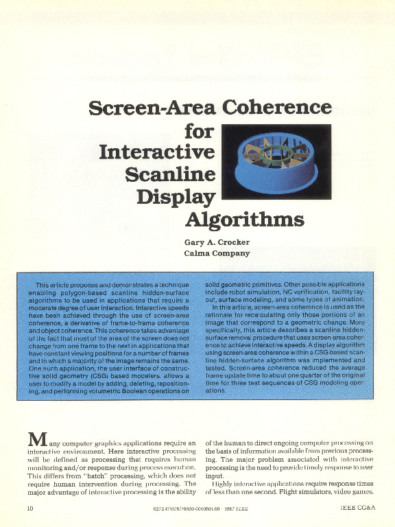 Pdf Screen Area Coherence For Interactive Scanline Display Algorithms