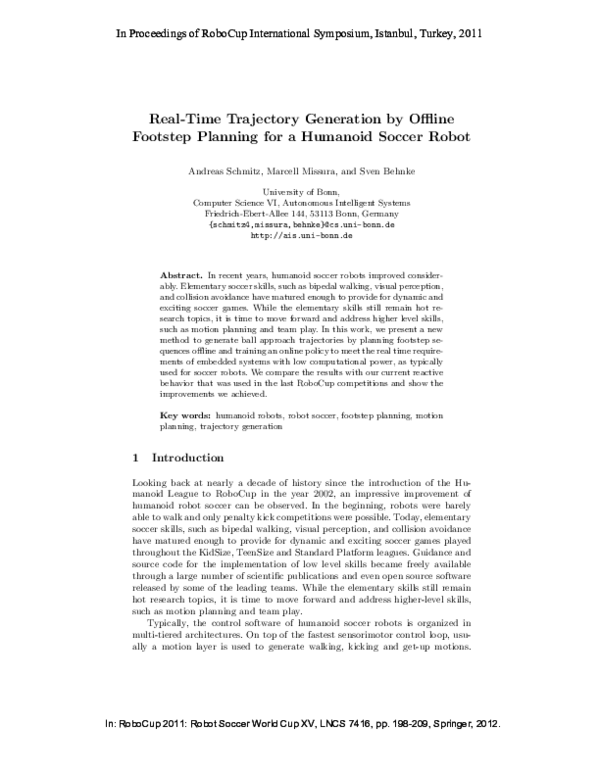 (PDF) Real-Time Trajectory Generation by Offline Footstep Planning for a Humanoid Soccer Robot