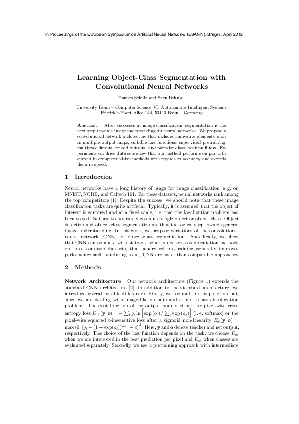 Pdf Learning Object Class Segmentation With Convolutional Neural Networks