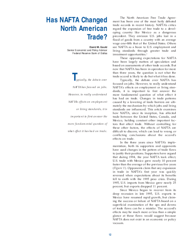 (PDF) Has NAFTA changed North American trade?