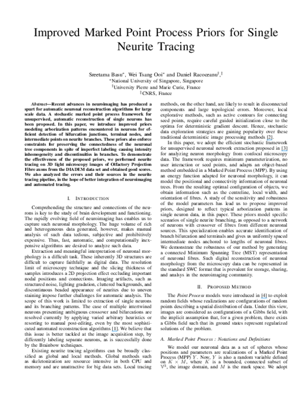 (PDF) Improved marked point process priors for single neurite tracing