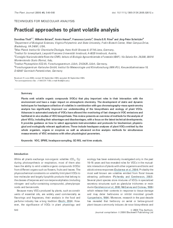 (PDF) Practical approaches to plant volatile analysis