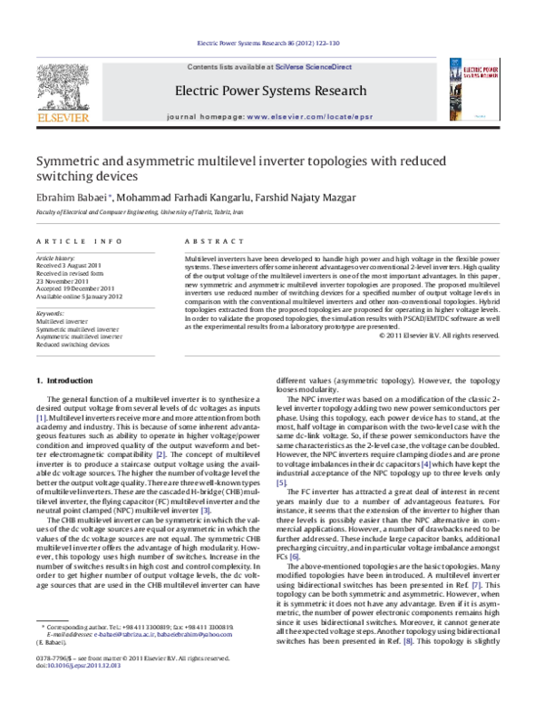 (PDF) Symmetric and asymmetric multilevel inverter topologies with reduced switching devices