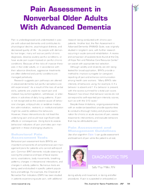 (PDF) Pain Assessment in Nonverbal Older Adults With Advanced Dementia