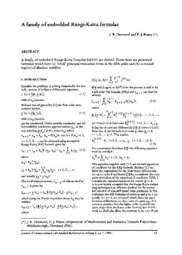 (PDF) A family of embedded Runge-Kutta formulae