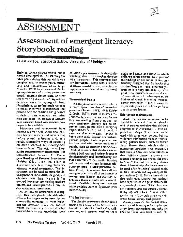 (PDF) Assessment of Emergent Literacy: Storybook Reading