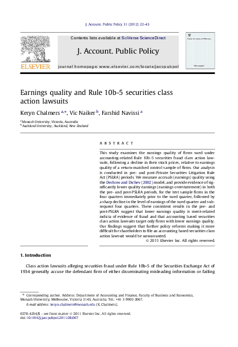 (PDF) Earnings quality and Rule 10b-5 securities class action lawsuits