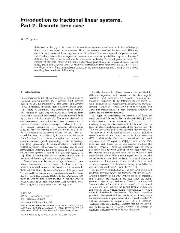 Pdf Introduction To Fractional Linear Systems Part 2 Discrete Time Case