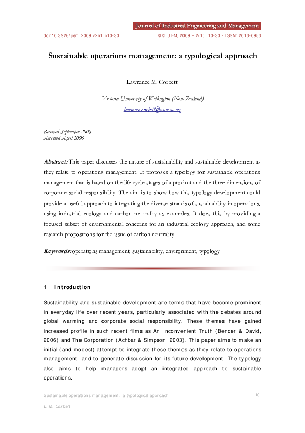 (PDF) Sustainable operations management: A typological approach
