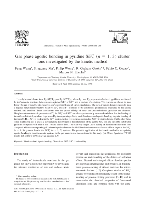 (PDF) Gas phase agostic bonding in pyridine SiFn+ (n = 1, 3) cluster ...