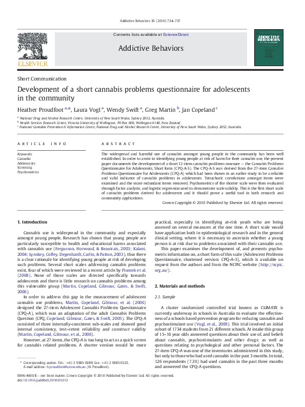 (PDF) Development of a short cannabis problems questionnaire for ...