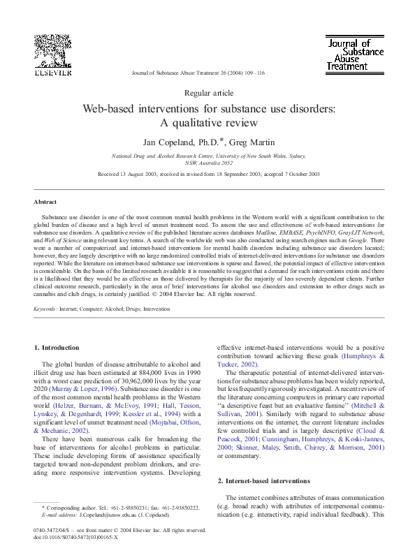 (PDF) Web-based interventions for substance use disorders