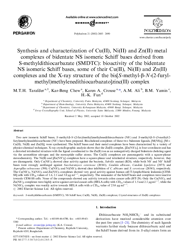 (PDF) Synthesis and characterization of Cu(II), Ni(II) and Zn(II) metal complexes of bidentate ...