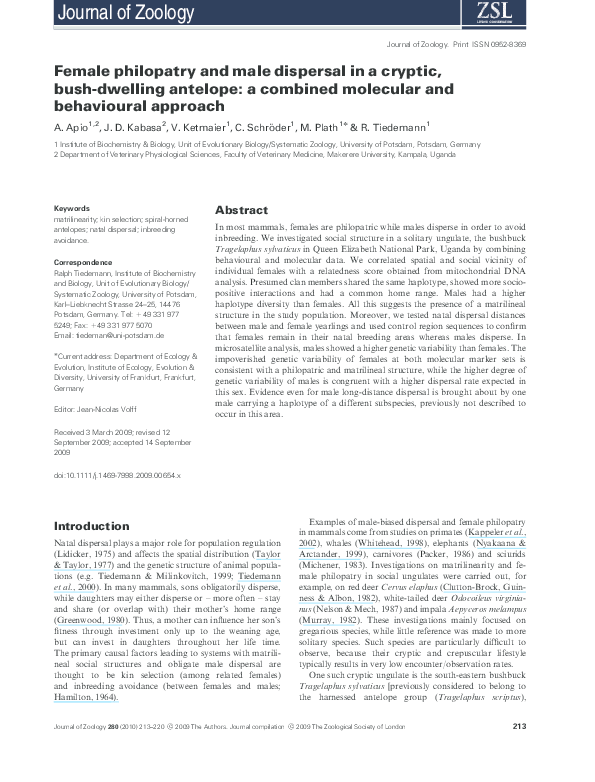 (PDF) Female philopatry and male dispersal in a cryptic, bush-dwelling ...
