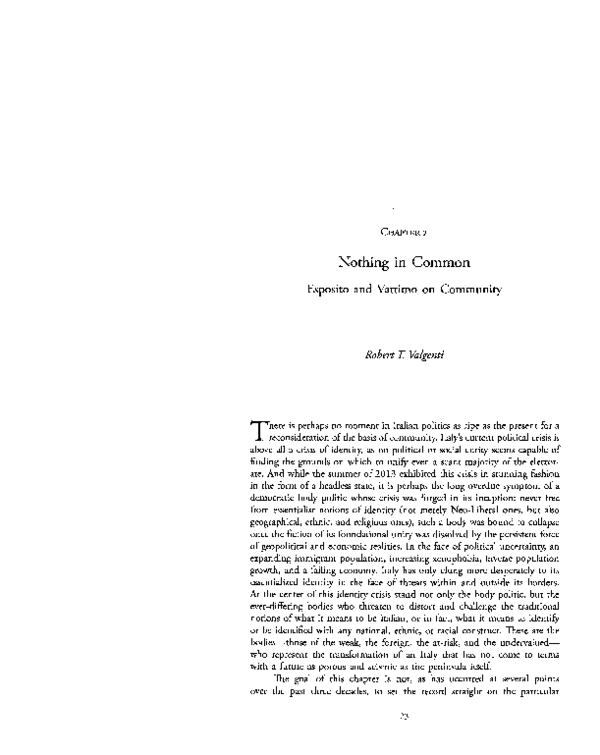 (PDF) “Nothing in Common: Esposito and Vattimo on Community” in ...