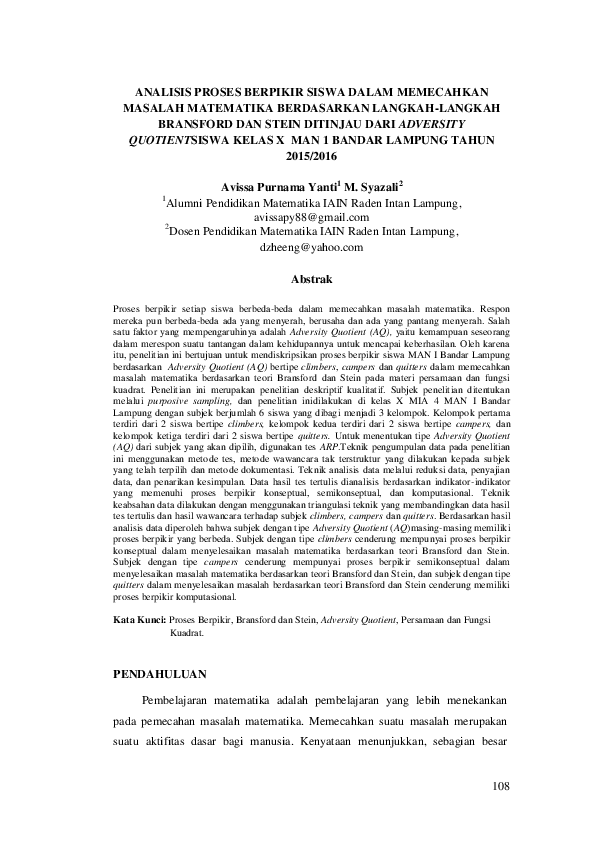 (PDF) ANALISIS PROSES BERPIKIR SISWA DALAM MEMECAHKAN